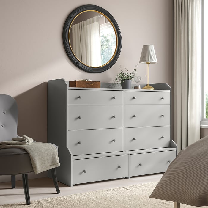 HAUGA chest of 8 drawers, grey, 138x104 cm - IKEA