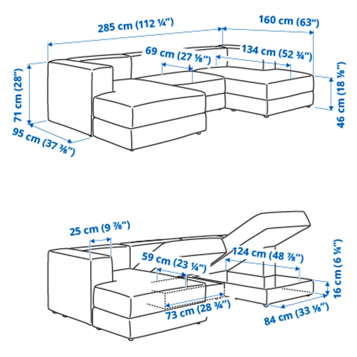 JÄTTEBO 3,5-seat mod sofa w chaise longues, armrests Samsala/dark blue ...