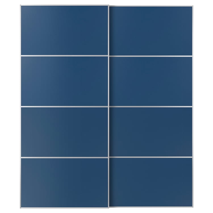 MEHAMN pair of sliding doors, aluminium/double sided blue, 200x236 cm ...