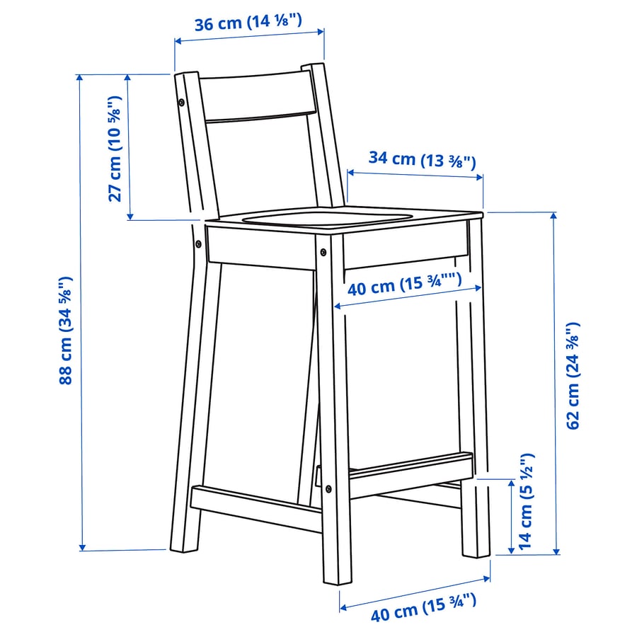 NORDVIKEN bar stool with backrest, counter height/white, 62 cm - IKEA