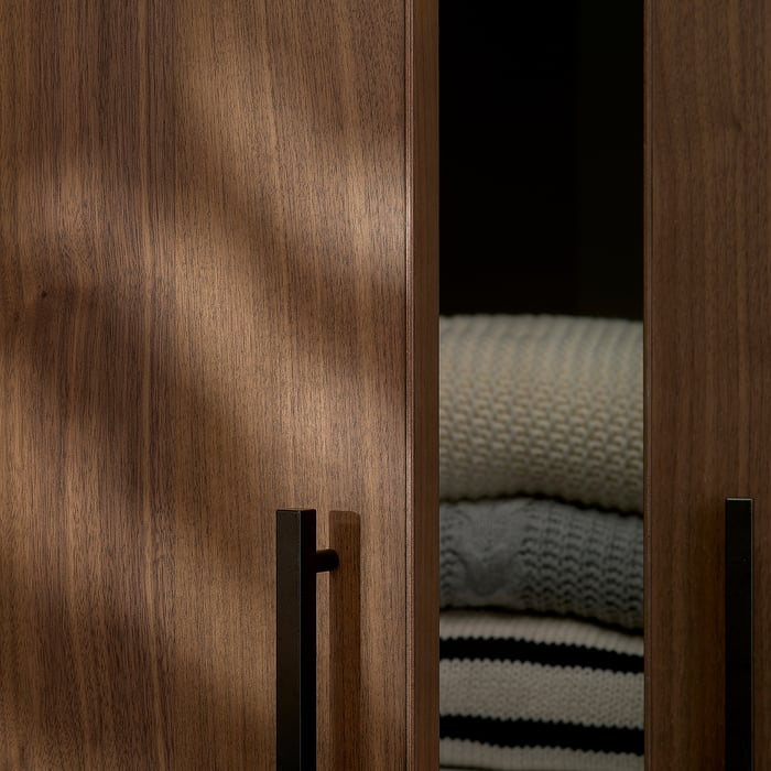 PAX / BJÖRNESKOGEN wardrobe combination, dark grey/walnut veneer ...