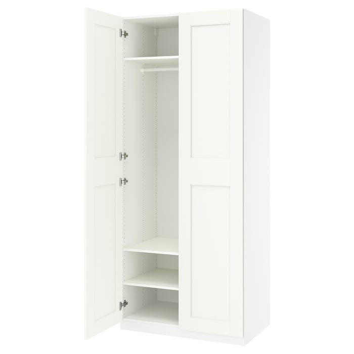 PAX / GRIMO wardrobe combination, white/white, 100x60x236 cm - IKEA