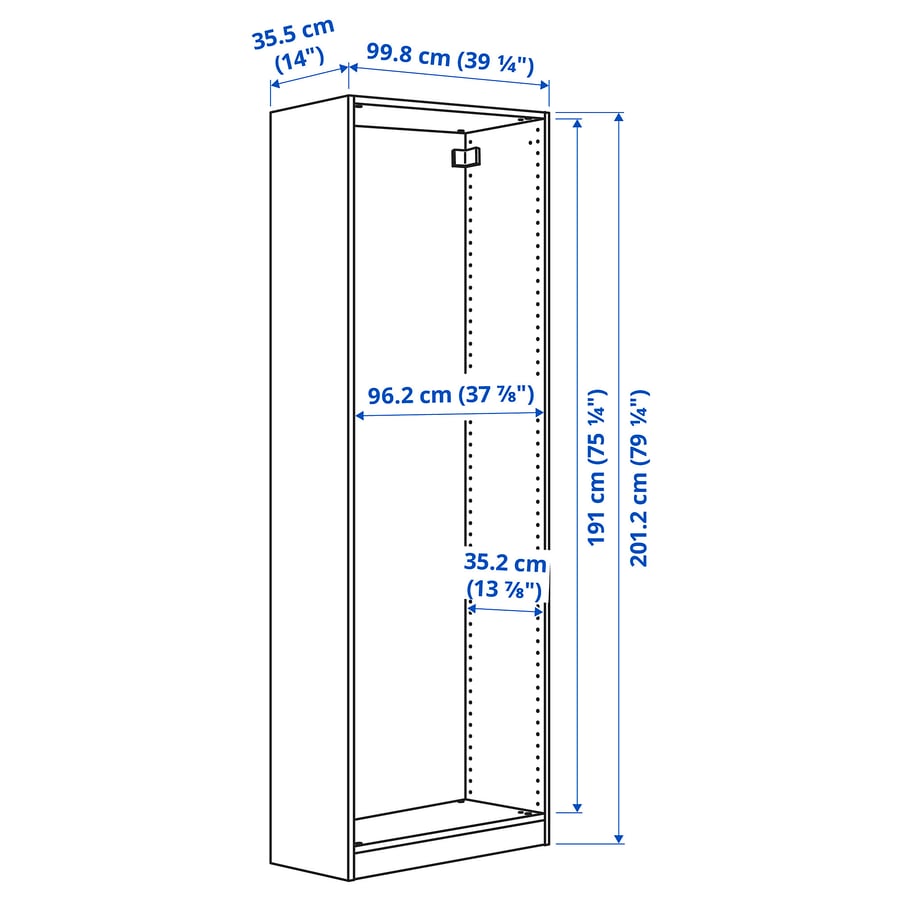 PAX wall-mounted storage frame, white, 100x35x201 cm - IKEA