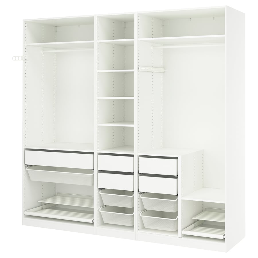 PAX wardrobe combination, white, 250x58x236 cm - IKEA