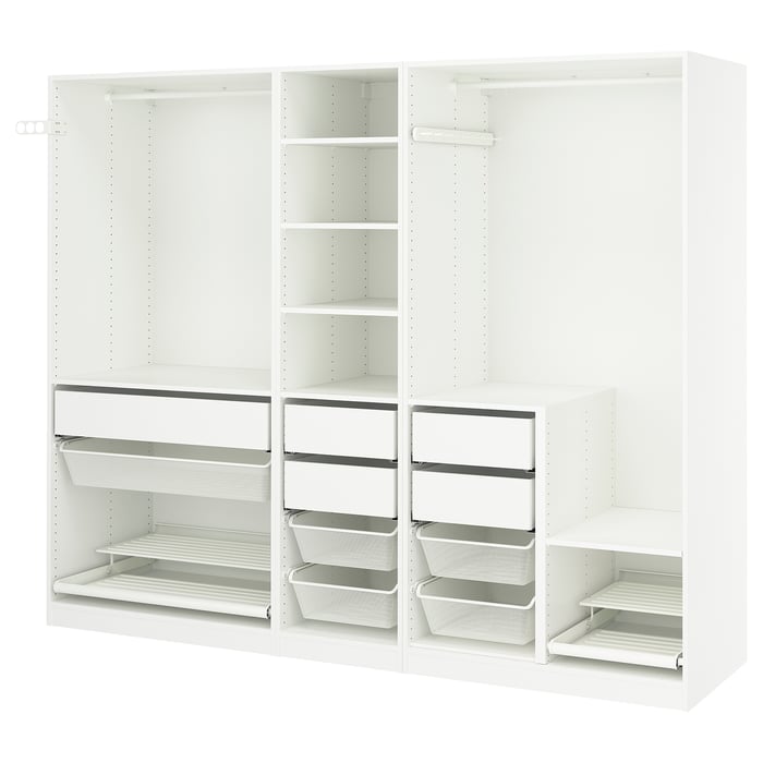 PAX wardrobe combination, white, 250x58x201 cm - IKEA
