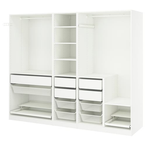 PAX wardrobe combination, white, 250x58x201 cm - IKEA