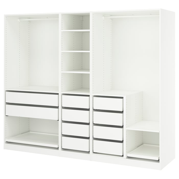 PAX wardrobe combination, white, 250x58x201 cm - IKEA