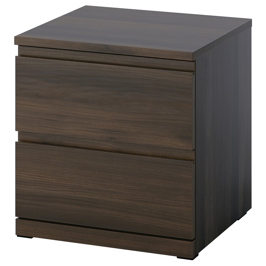 STORKLINTA bedside table, dark brown oak effect/with 2 drawers ...