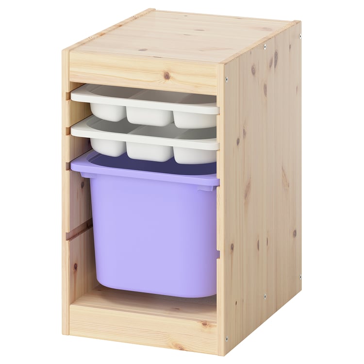 TROFAST storage combination with box/trays, light white stained pine ...