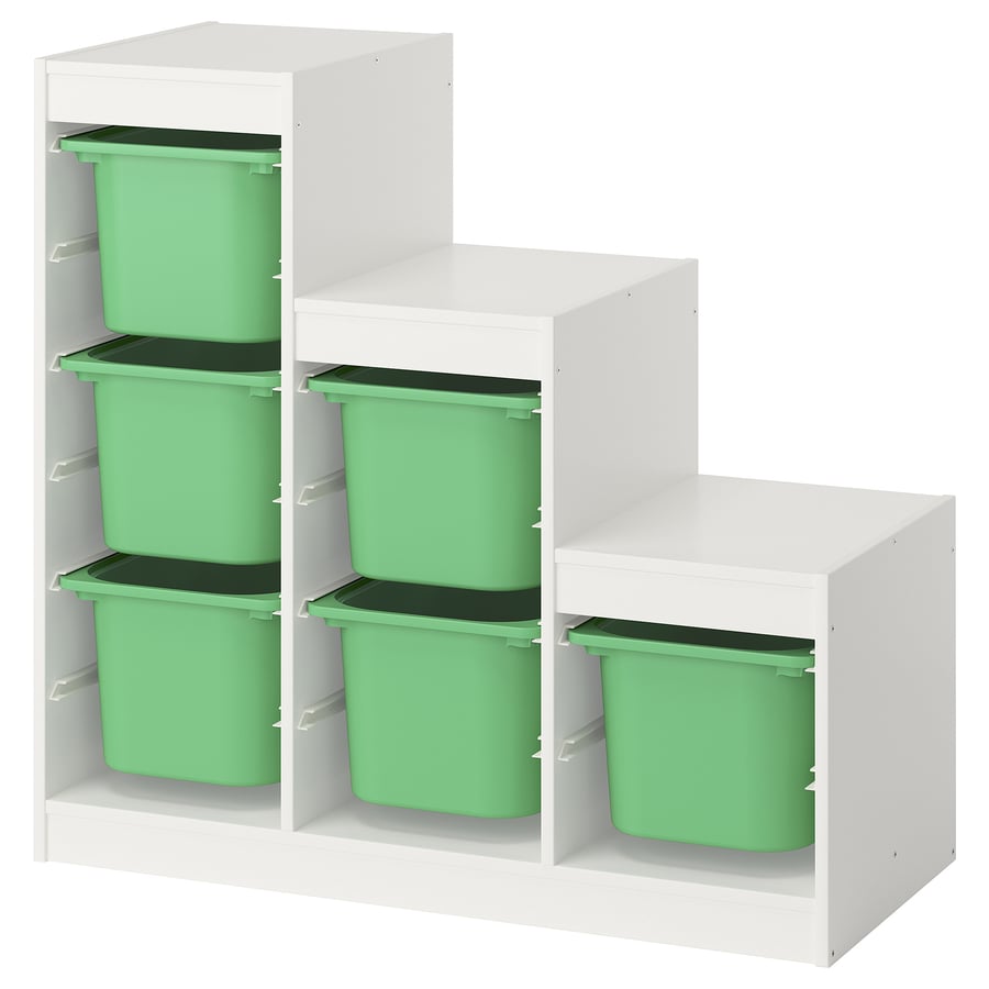 TROFAST storage combination with boxes, white/bright green, 99x44x94 cm ...