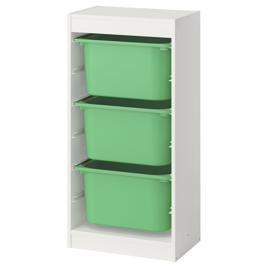 TROFAST storage combination with boxes, white/bright green, 46x30x94 cm ...