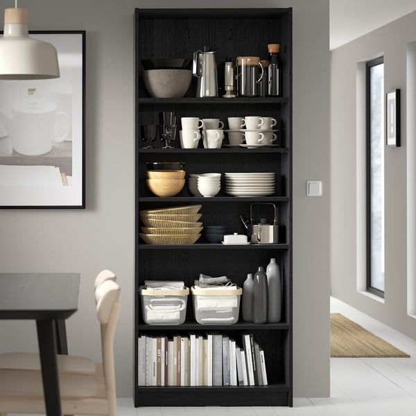 BILLY Bookcase, black oak effect, 80x28x202 cm - IKEA