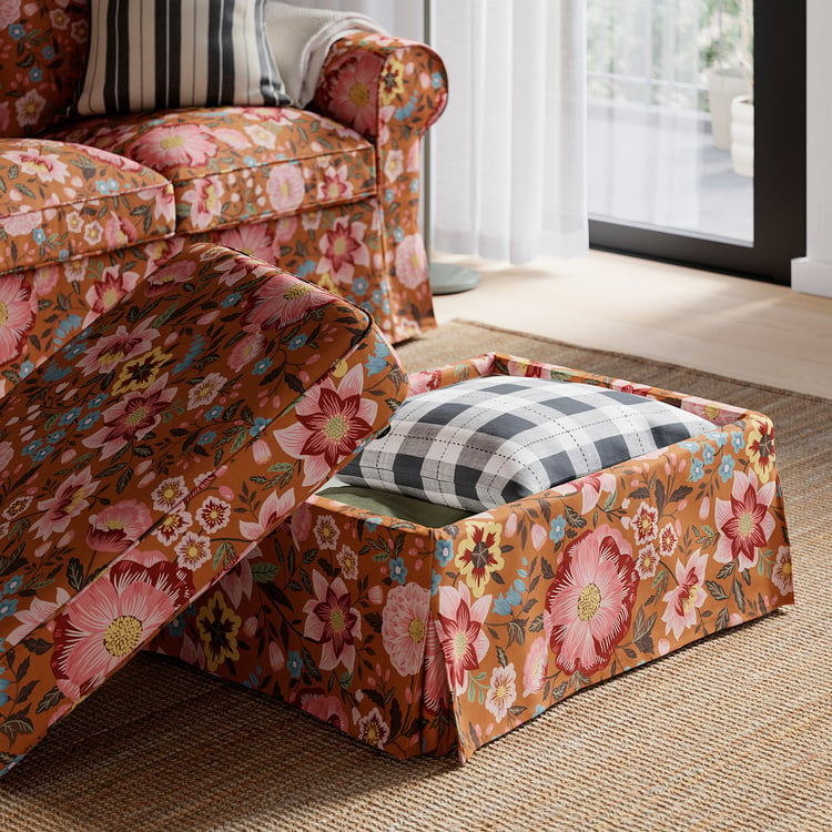 EKTORP footstool with storage, Mångbyn brown/multicolour - IKEA Malaysia