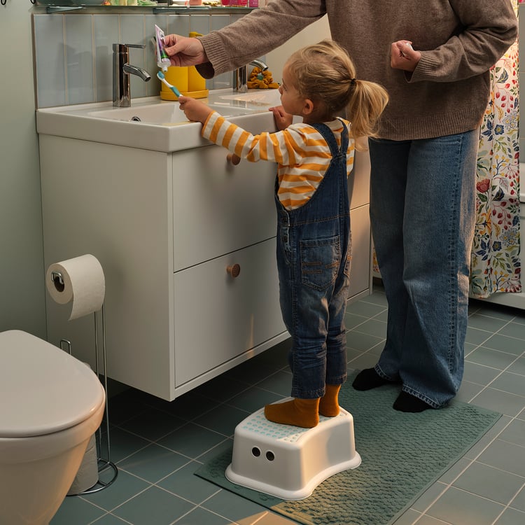 FÖRSIKTIG children's stool, white/turquoise - IKEA Malaysia