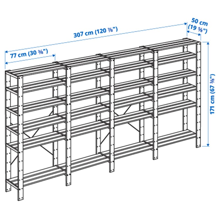 HEJNE 4 sections/shelves, softwood, 307x50x171 cm - IKEA Malaysia
