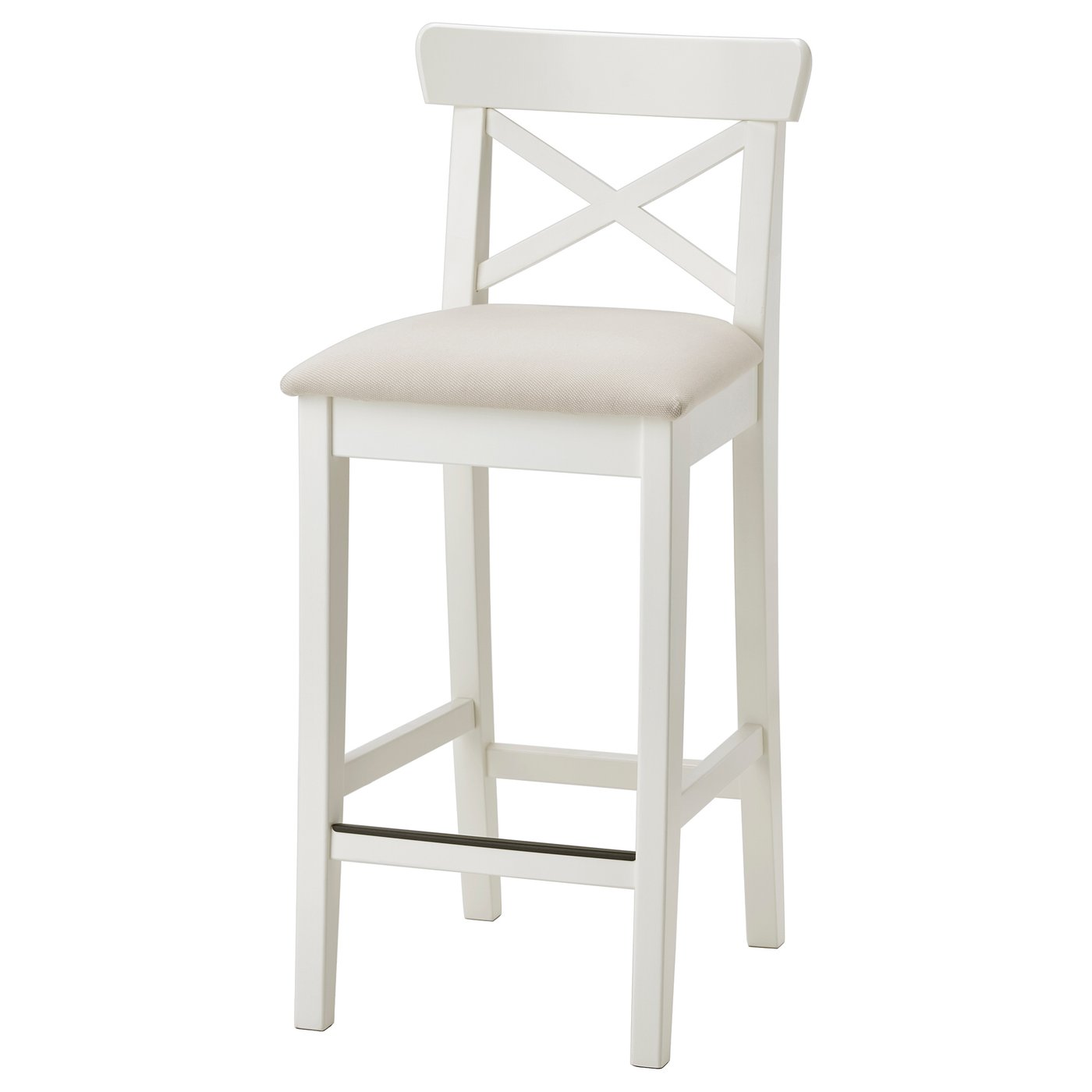 INGOLF bar stool with backrest, white/Hallarp beige, 65 cm - IKEA Malaysia