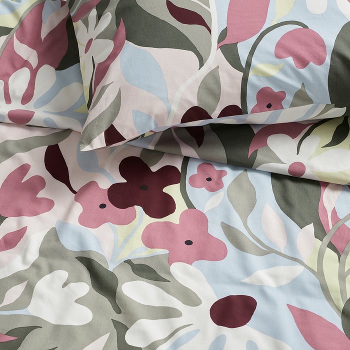 KORSKOVALL duvet cover and 2 pillowcases, multicolour/floral pattern ...
