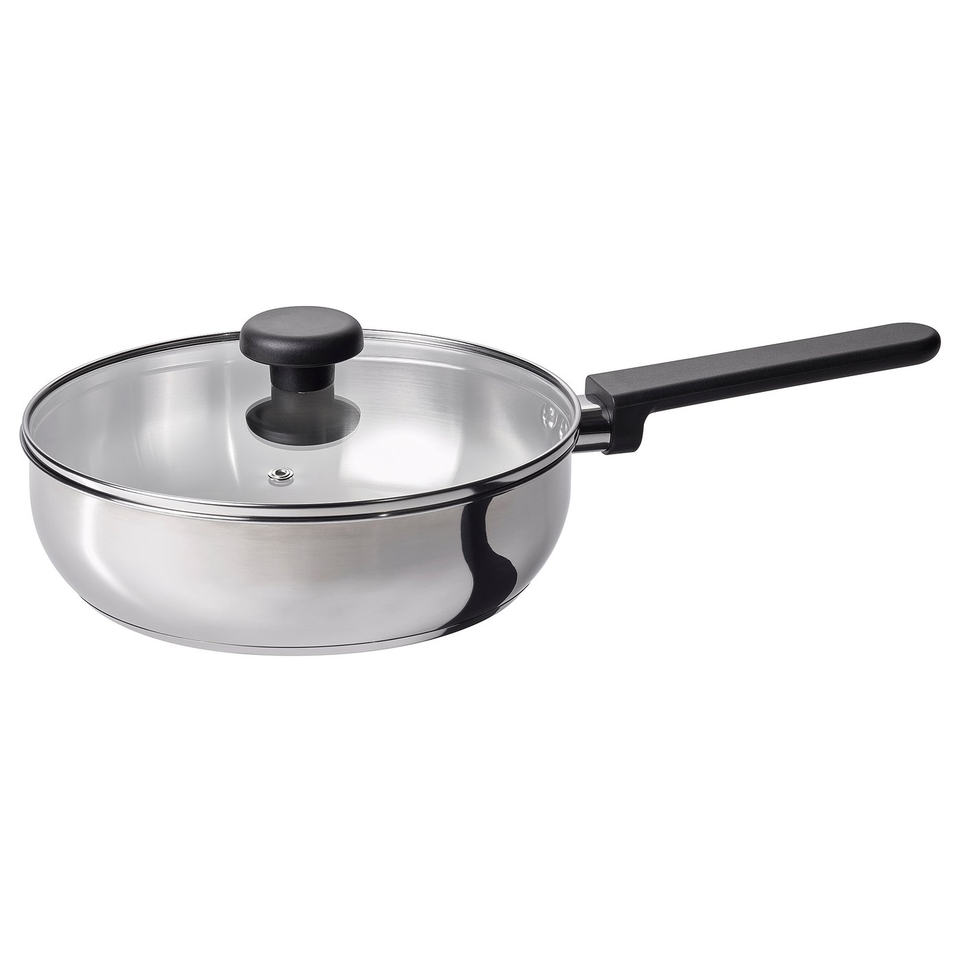 MIDDAGSMAT sauté pan with lid, clear glass/stainless steel, 24 cm ...