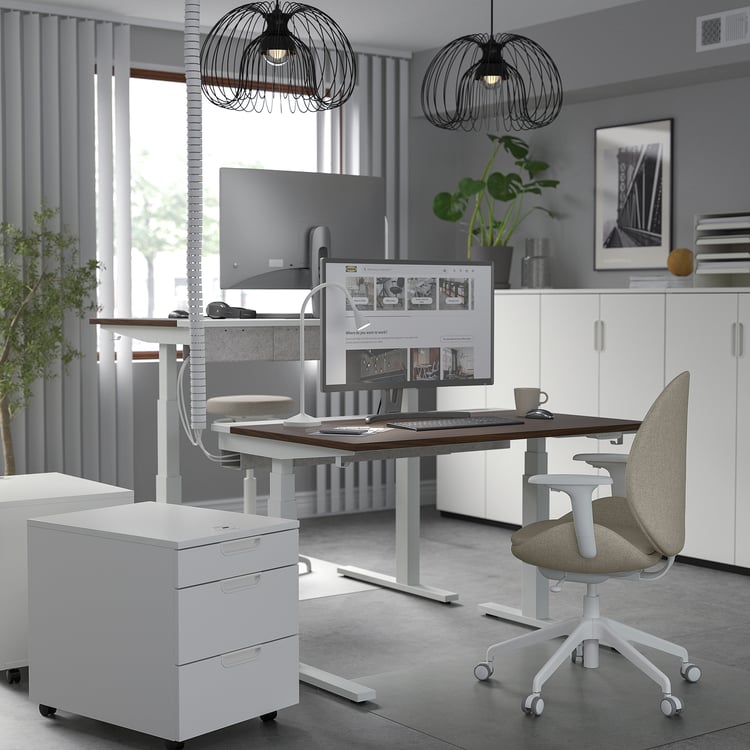 MITTZON desk sit/stand, electric walnut veneer/white, 120x80 cm - IKEA ...