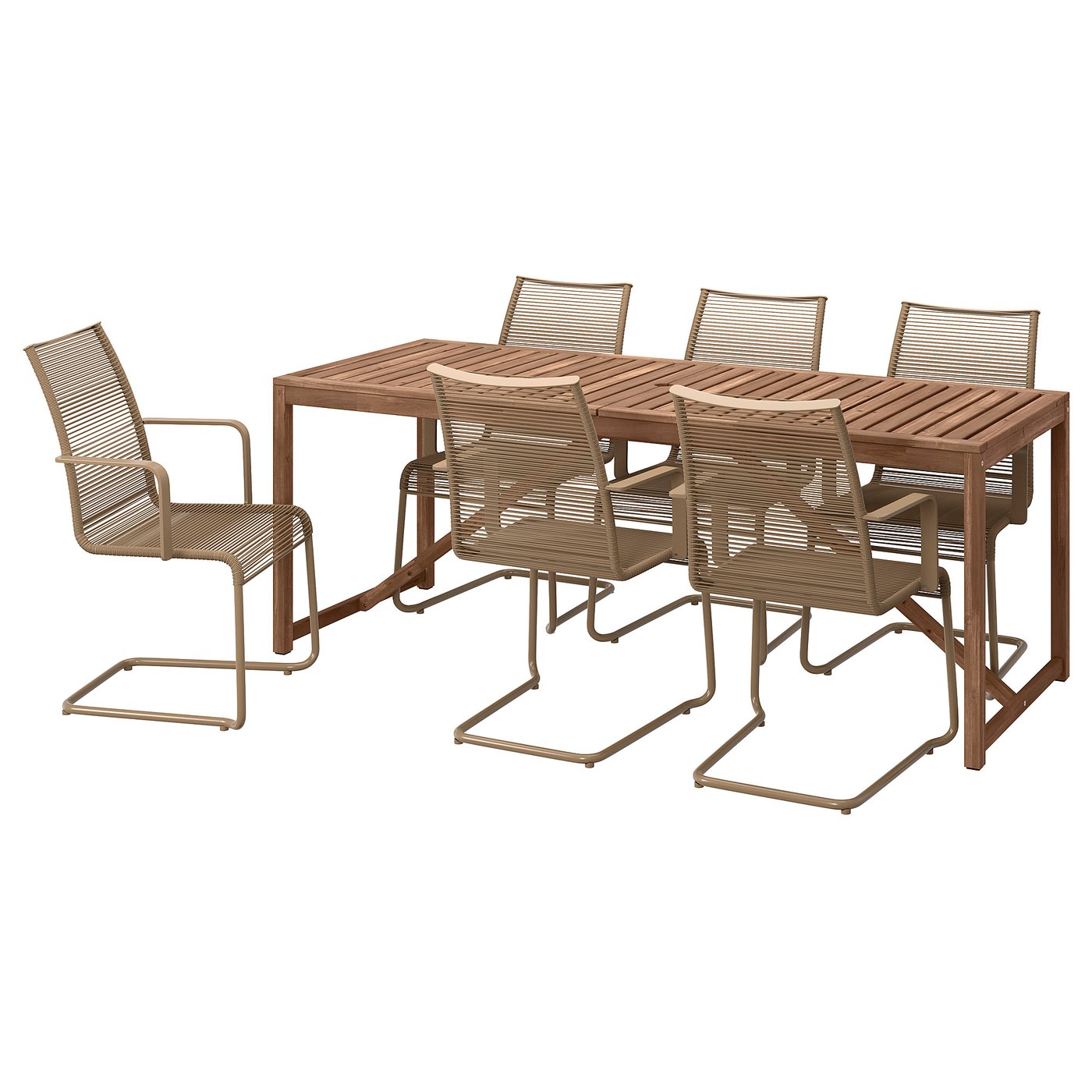 NÄMMARÖ / VÄSMAN table+6 chairs w armrests, outdoor, light brown ...