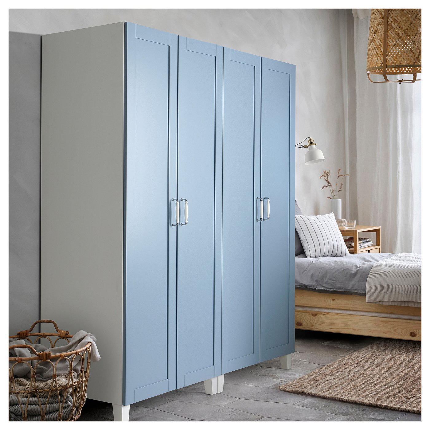 PLATSA wardrobe with 4 doors white Sannidal blue 160x57x191 cm IKEA Malaysia
