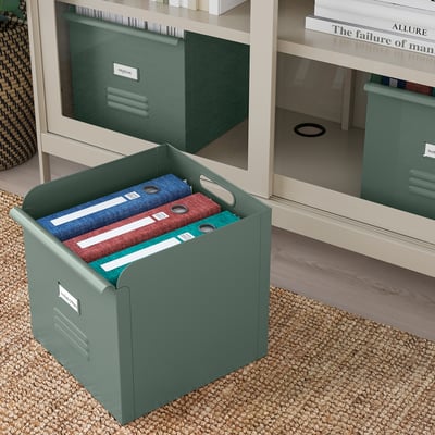 REJSA Box, grey-green/metal, 32x35x32 cm - IKEA