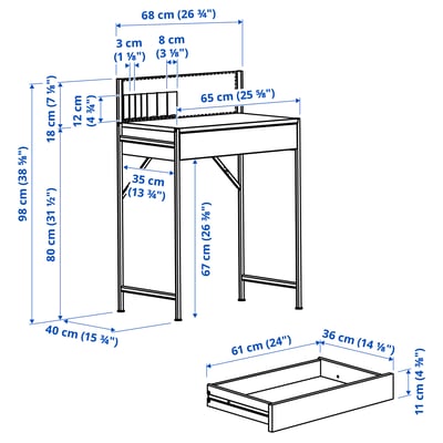 BRUKSVARA meja solek, putih/kelabu muda, 68x40 cm - IKEA Malaysia