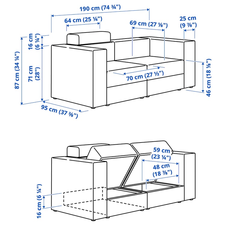 JÄTTEBO Sofa modular 2 tempat duduk, dengan penyandar kepala/Samsala ...