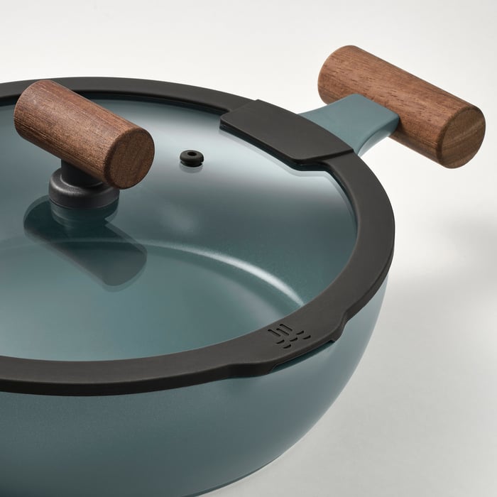 KLIPPFISK kuali sauté dgn penutup, salutan tidak melekat kaca/kayu ...