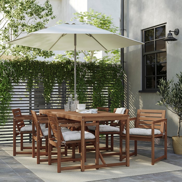 NÄMMARÖ mj + 6 krsi blgn, lr rmh, coklat muda berwarna/Kuddarna kelabu ...