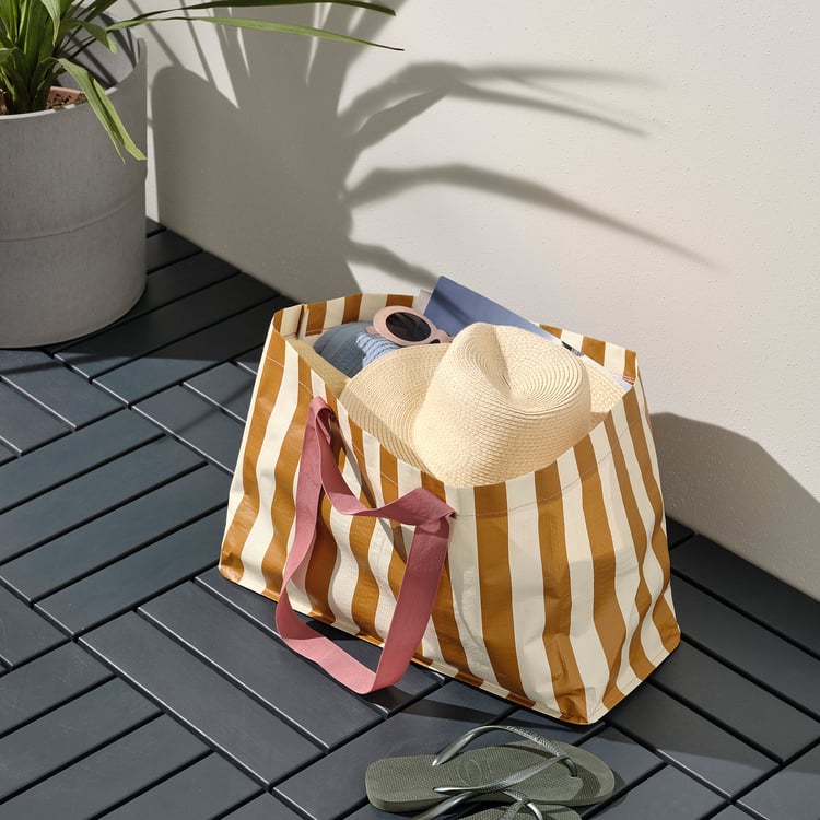 SÄCKKÄRRA beg, putih pudar/kuning coklat/berjalur, 18x45x28 cm/22 l ...