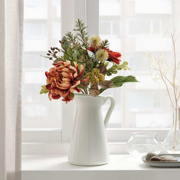 SMYCKA Bouquet tiruan, dalam/luar /Bunga Kekwa jingga, 45 cm - IKEA