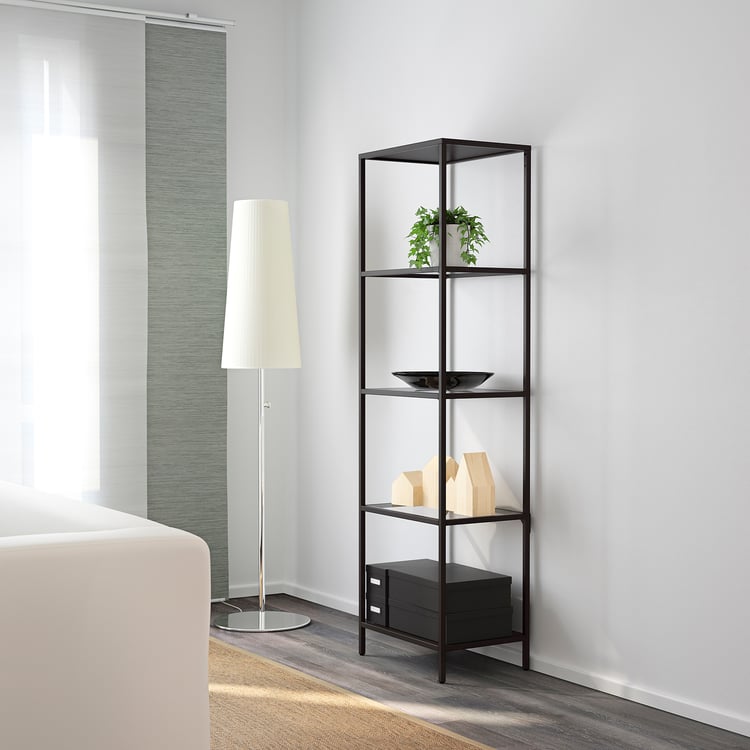 VITTSJÖ Unit rak, hitam coklat/kaca, 51x175 cm - IKEA