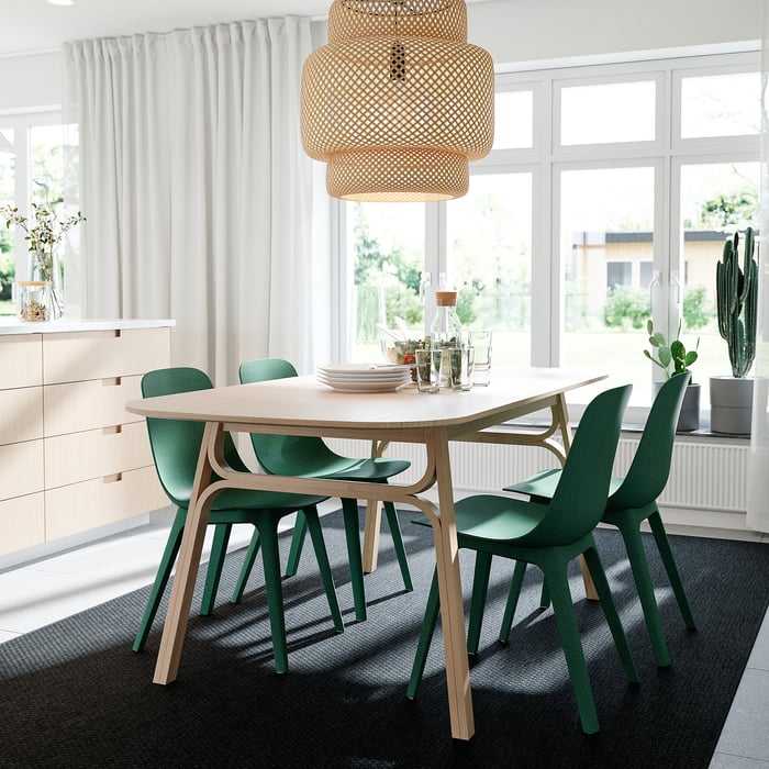 VOXLÖV / ODGER Meja dan 4 kerusi, buluh/hijau, 180x90 cm - IKEA
