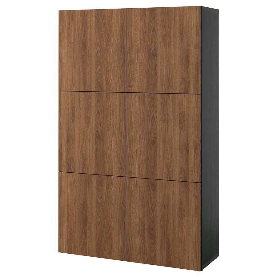 BESTÅ storage combination with doors, black-brown/Lappviken walnut ...