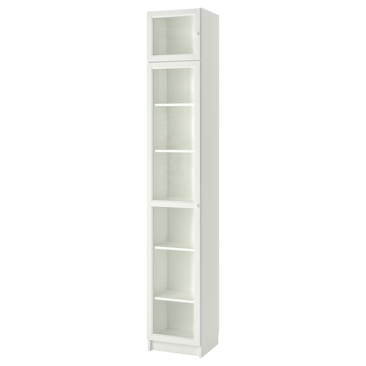 BILLY / OXBERG bookcase w height extension ut/drs, white/glass ...
