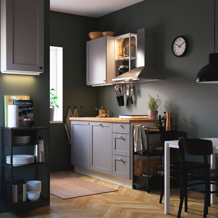 ENHET Kitchen, white/grey frame, 163x63.5x222 cm - IKEA