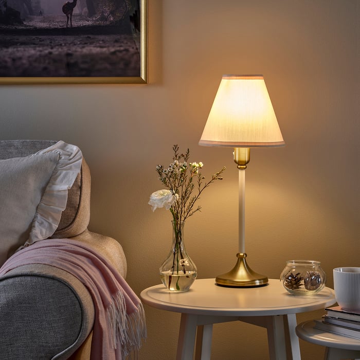 FLYGHÖJD table lamp, brass/beige, 54 cm - IKEA