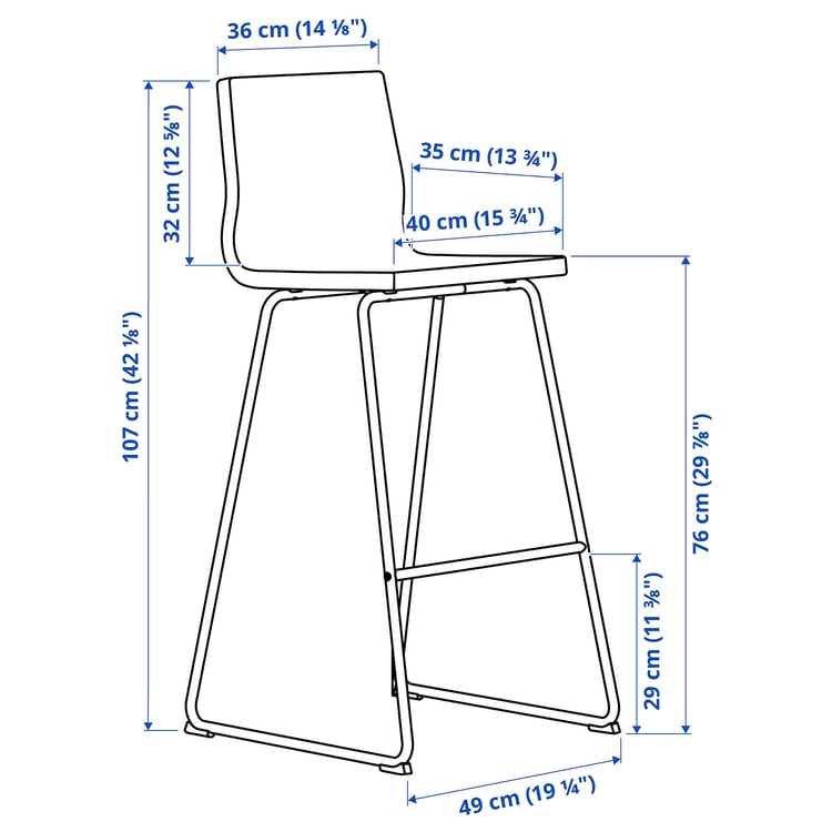 LILLÅNÄS bar stool, chrome-plated/Gunnared dark grey, 76 cm - IKEA