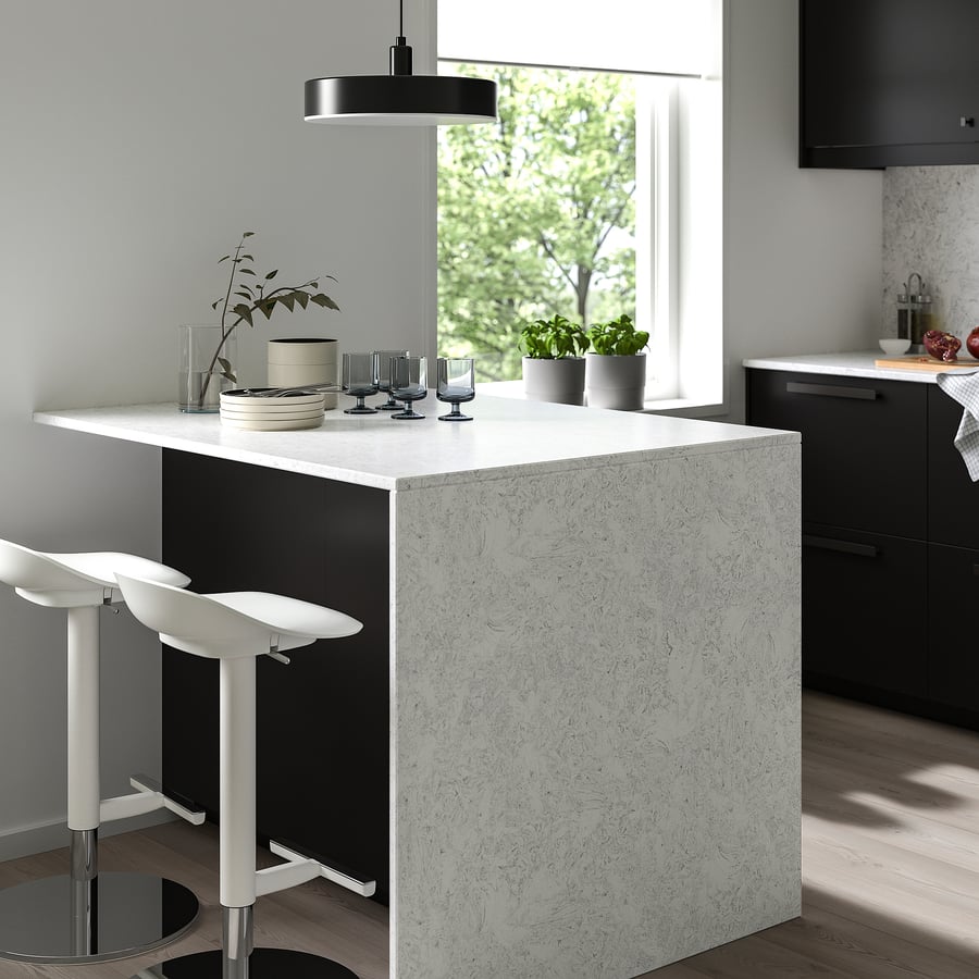 LOCKEBO custom made worktop, white/grey lively stone effect/glass ...