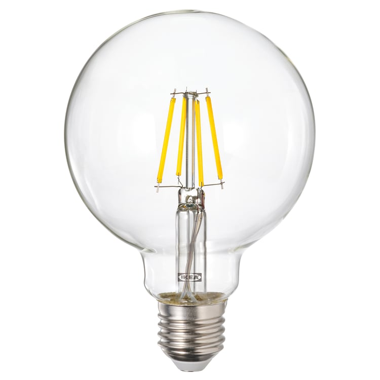 LUNNOM LED bulb E27 470 lumen, dimmable/globe clear glass, 95 mm - IKEA
