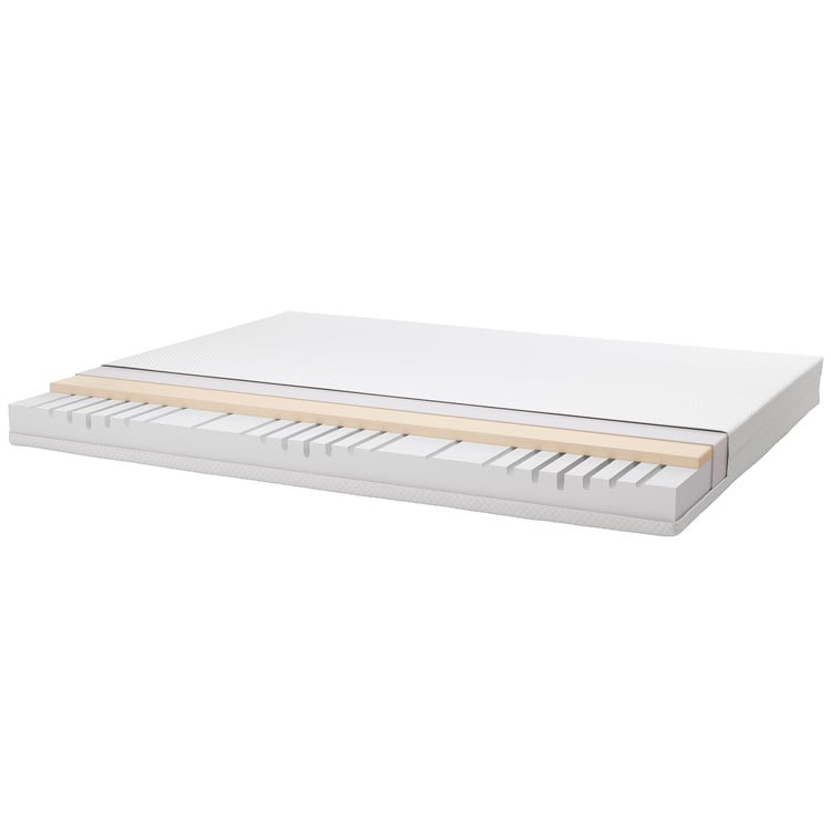 MALM bed frame with mattress, grey stained/Åbygda medium firm, 140x200 ...