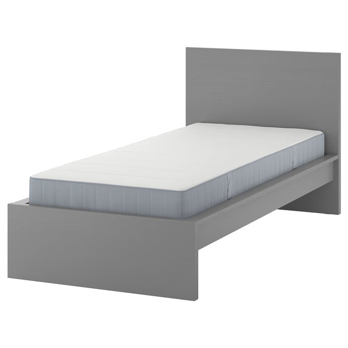 MALM bed frame with mattress, grey stained/Vesteröy firm, 90x200 cm - IKEA