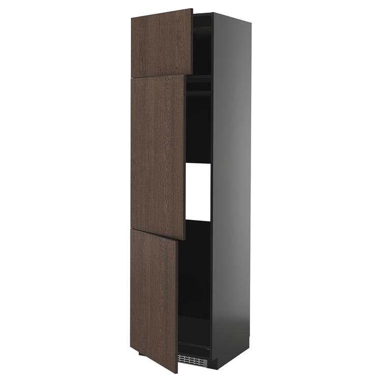 METOD high cab f fridge/freezer w 3 doors, black-grey/Sinarp brown ...