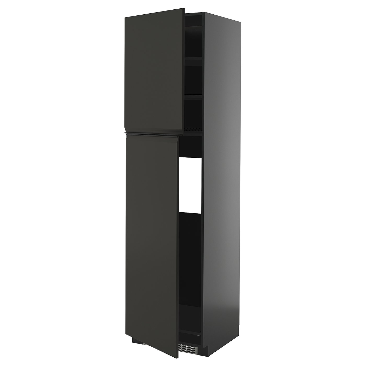 METOD high cabinet for fridge w 2 doors, black-grey/Upplöv matt ...