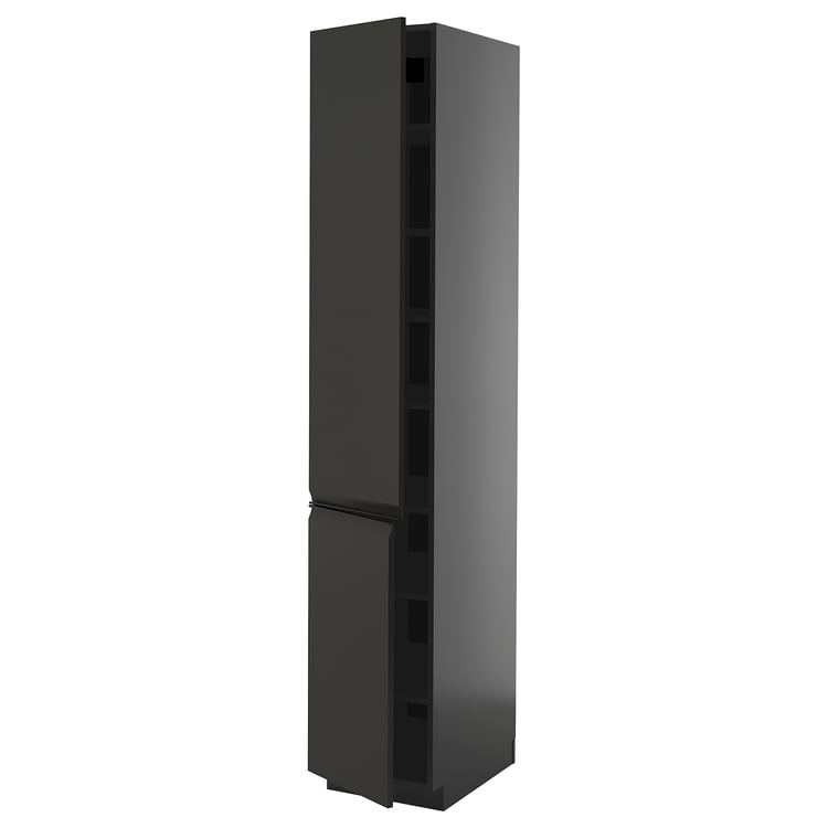 METOD high cabinet with shelves/2 doors, black-grey/Upplöv matt ...