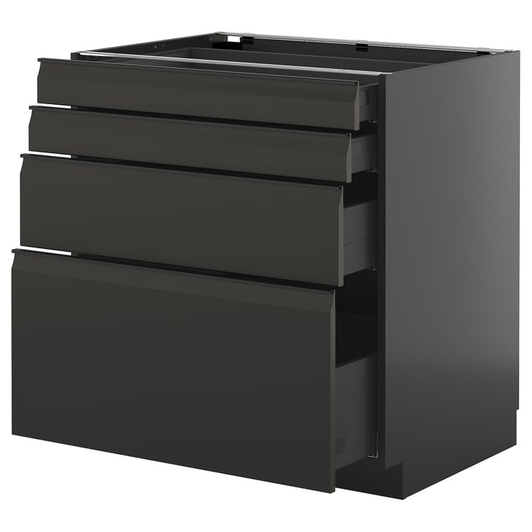 METOD / KNIVSHULT base cab 4 frnts/4 drawers, black-grey/Upplöv matt ...