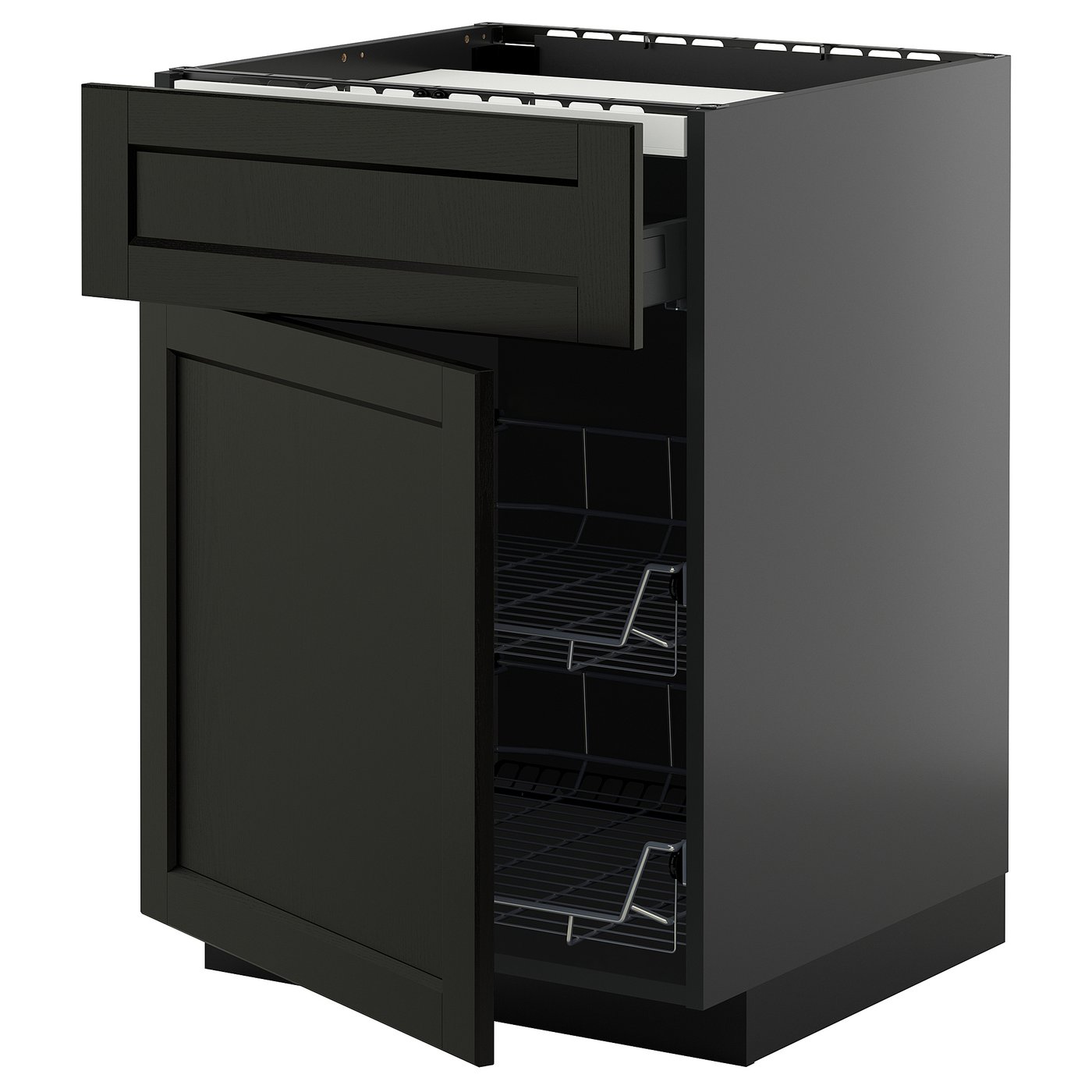 METOD / KNIVSHULT base cab f hob/drawer/2 wire bskts, black-grey ...