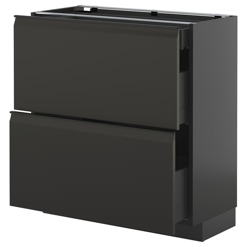 METOD / KNIVSHULT base cab with 2 fronts/3 drawers, black-grey/Upplöv ...
