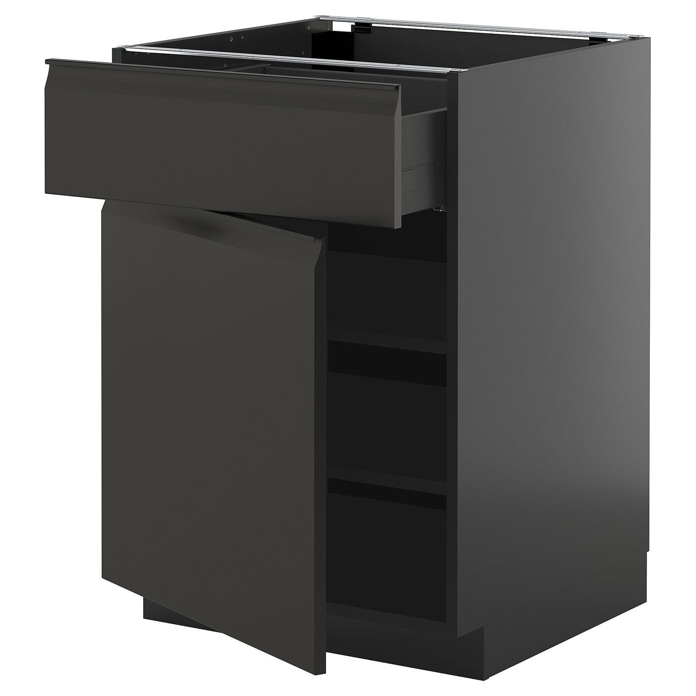 METOD / KNIVSHULT base cabinet with drawer/door, black-grey/Upplöv matt ...